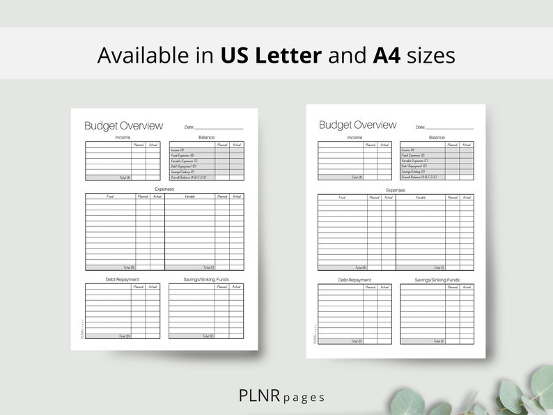 Printable Budget Worksheet Budget Overview Template Digital Budget ...