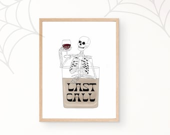 Printable Halloween Last Call Bar Cart Art, Skeleton Drink, Digital ...