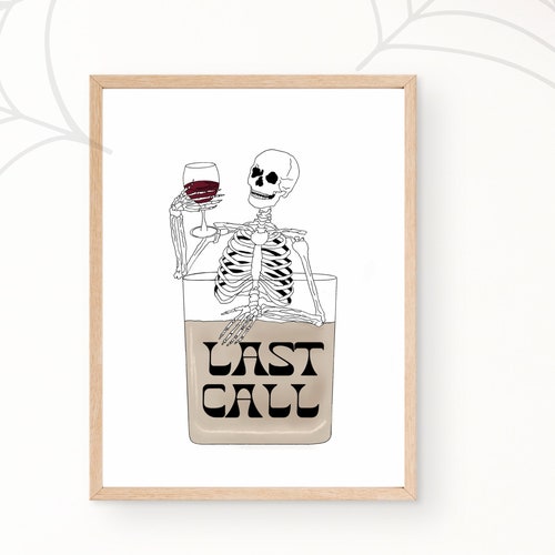 Printable Halloween Last Call Bar Cart Art Skeleton Drink - Etsy