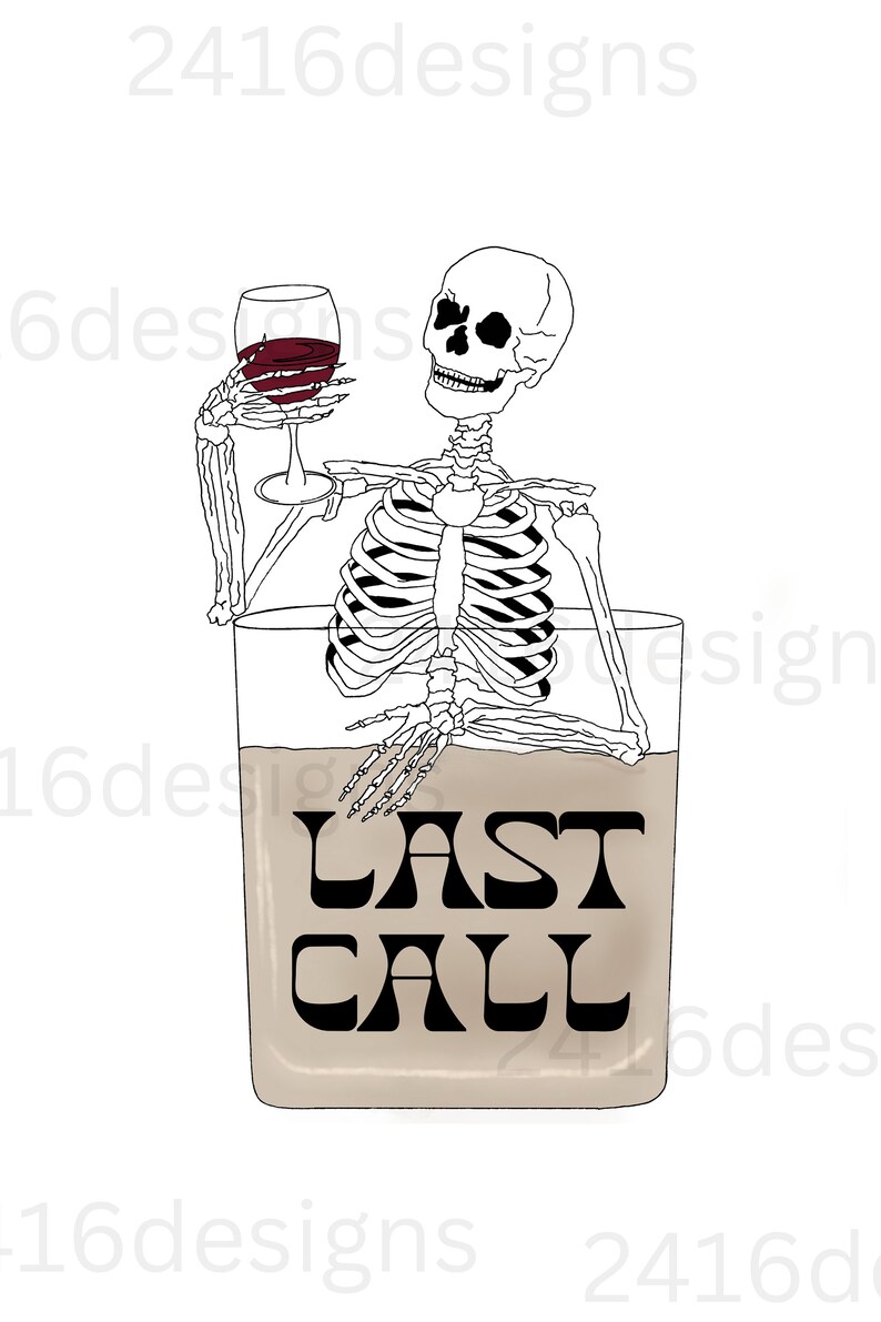 Printable Halloween Last Call Bar Cart Art, Skeleton Drink, Digital ...