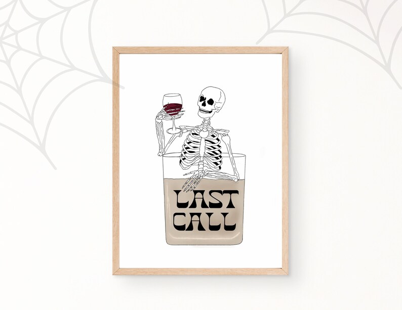 Printable Halloween Last Call Bar Cart Art, Skeleton Drink, Digital ...