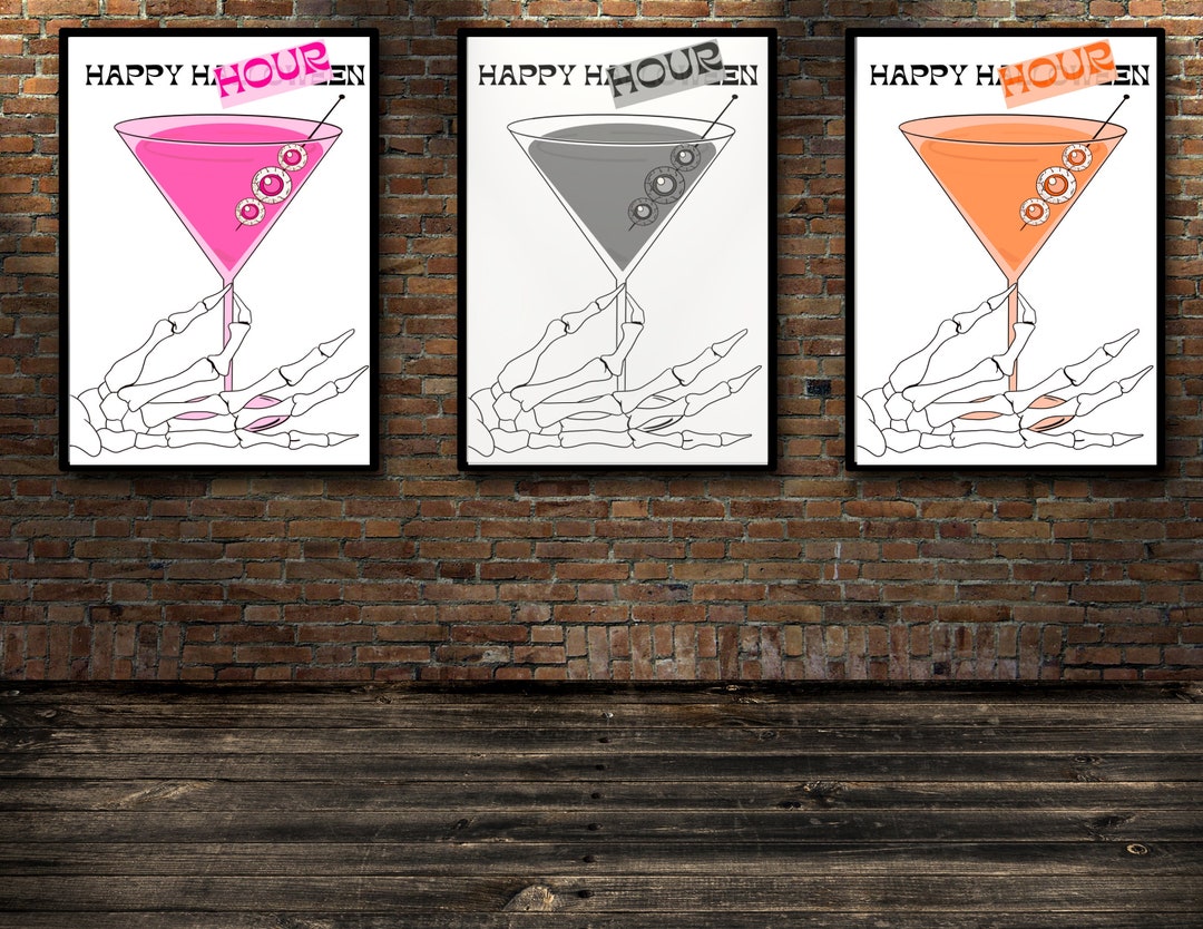 Printable Happy Halloween, Happy Hour Skeleton, Eyeball Martini Glass ...