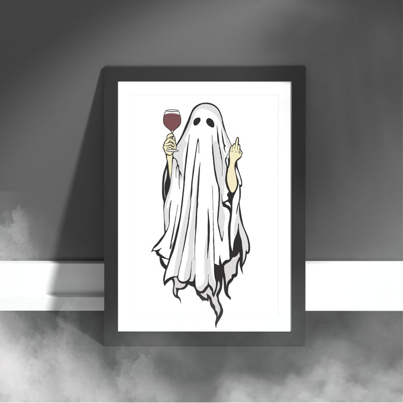 Printable Halloween Theme Wall Decor, Wine Loving Ghost With an IDGAF ...