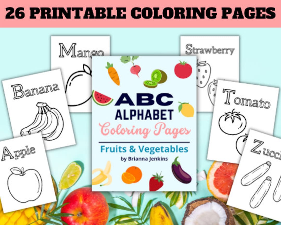 Buy ABC Alphabet Coloring Pages Fruits & Vegetables, Coloring Book for ...