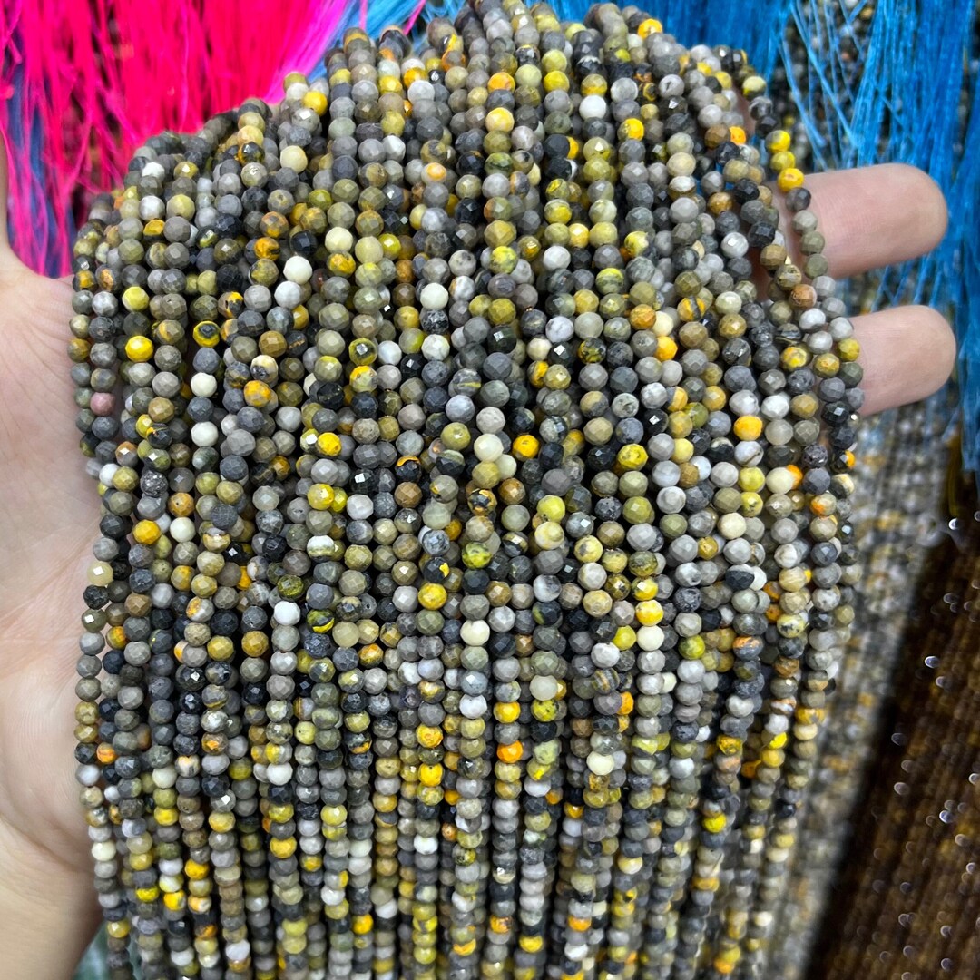 Natural Bumblebee Jasper Faceted Round Beads for Diy Jewelry Making ...