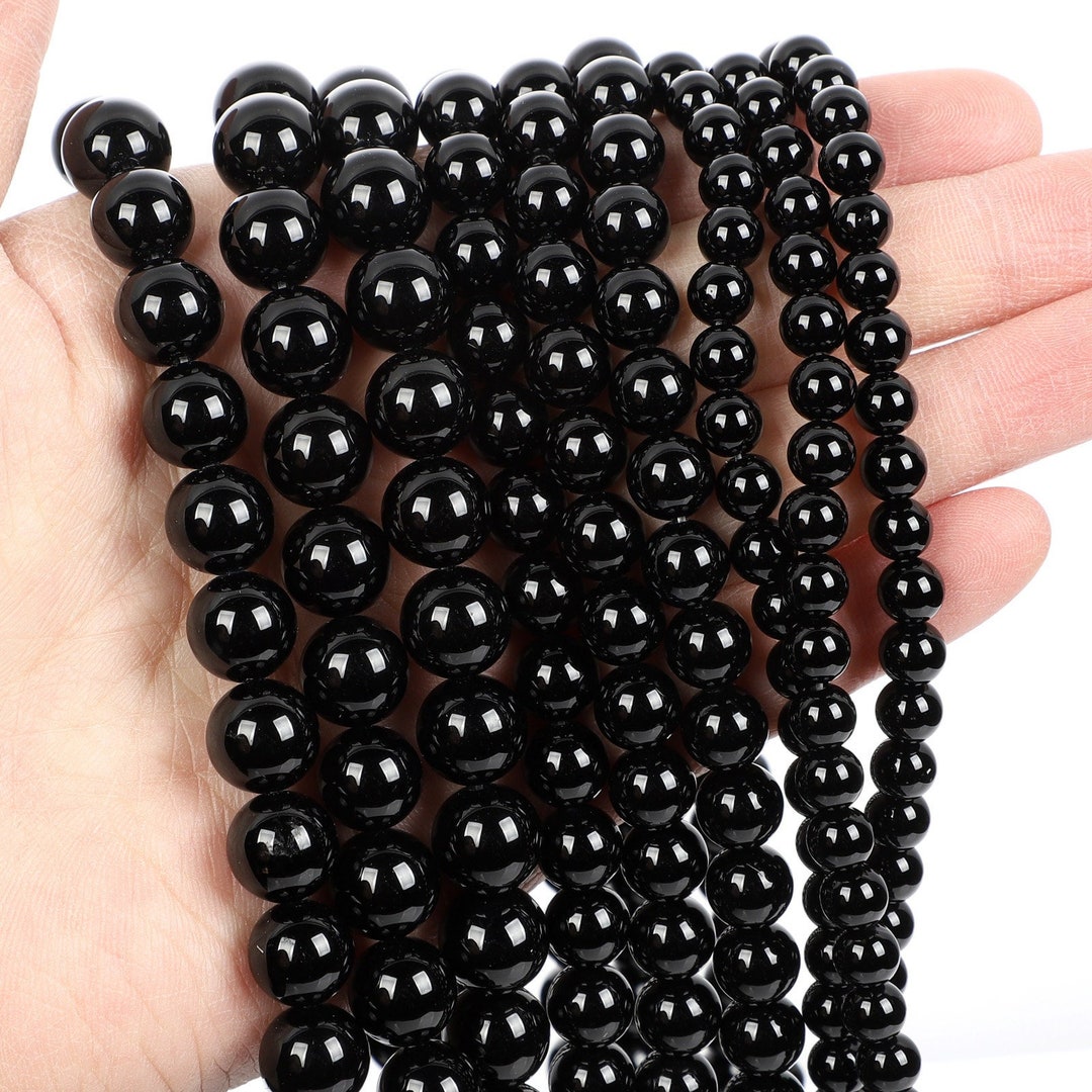 Natural Black Onyx Round Polished Beads Healing Energy Loose Gemstone ...