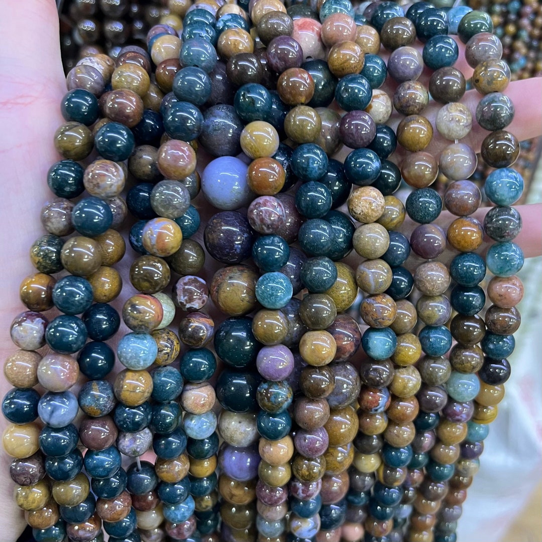 Natural Ocean Agate Round Smooth Beads Healing Energy Loose Gemstone ...