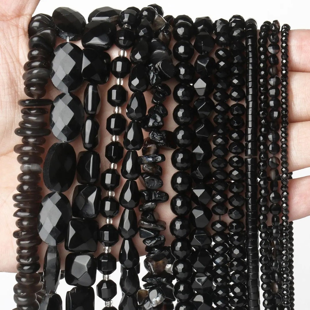 54 Options Natural Black Onyx Beads Teardrop Tube Coin Rondelle Rice ...