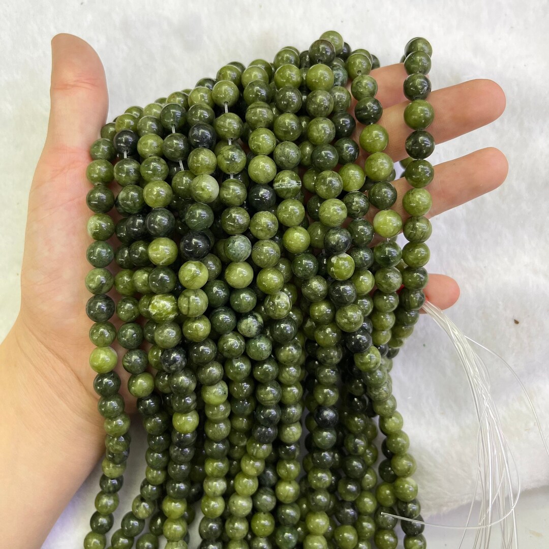 Natural Green Jade Round Smooth Beads Healing Energy Loose Gemstone ...