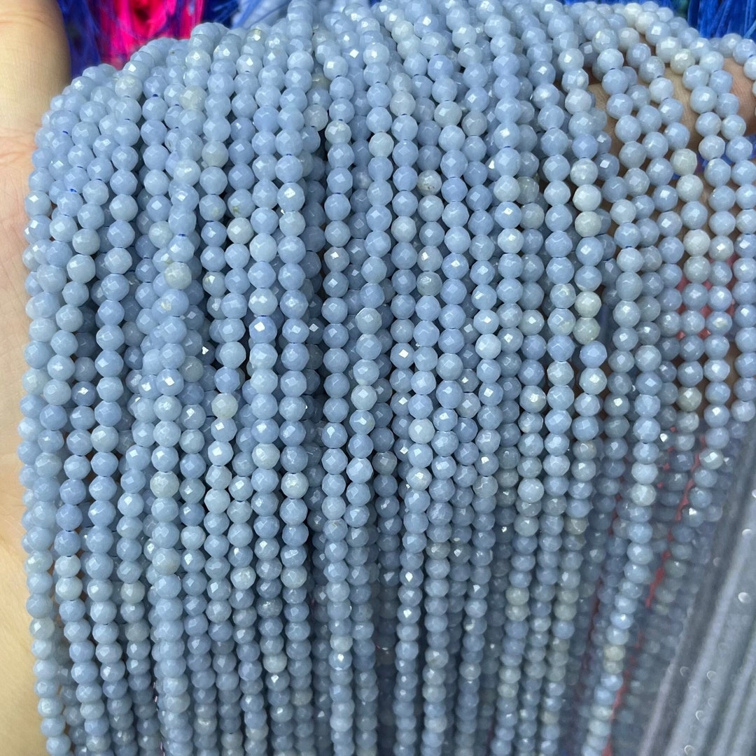 Natural Blue Angelite Faceted Round Beads for Diy Jewelry Making Design ...