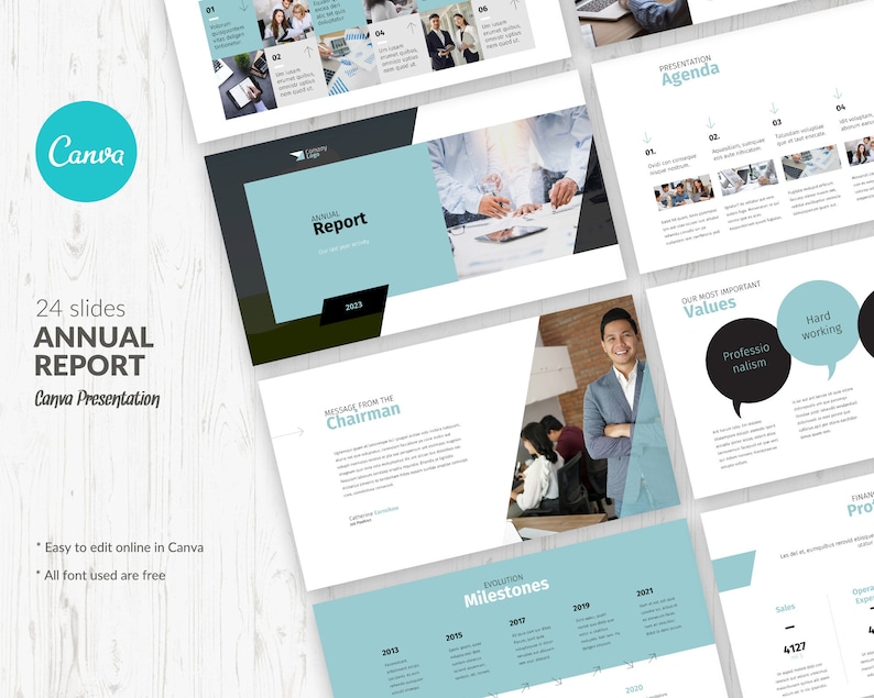 Business Presentation Canva Template, Annual Report Design Slide Deck ...