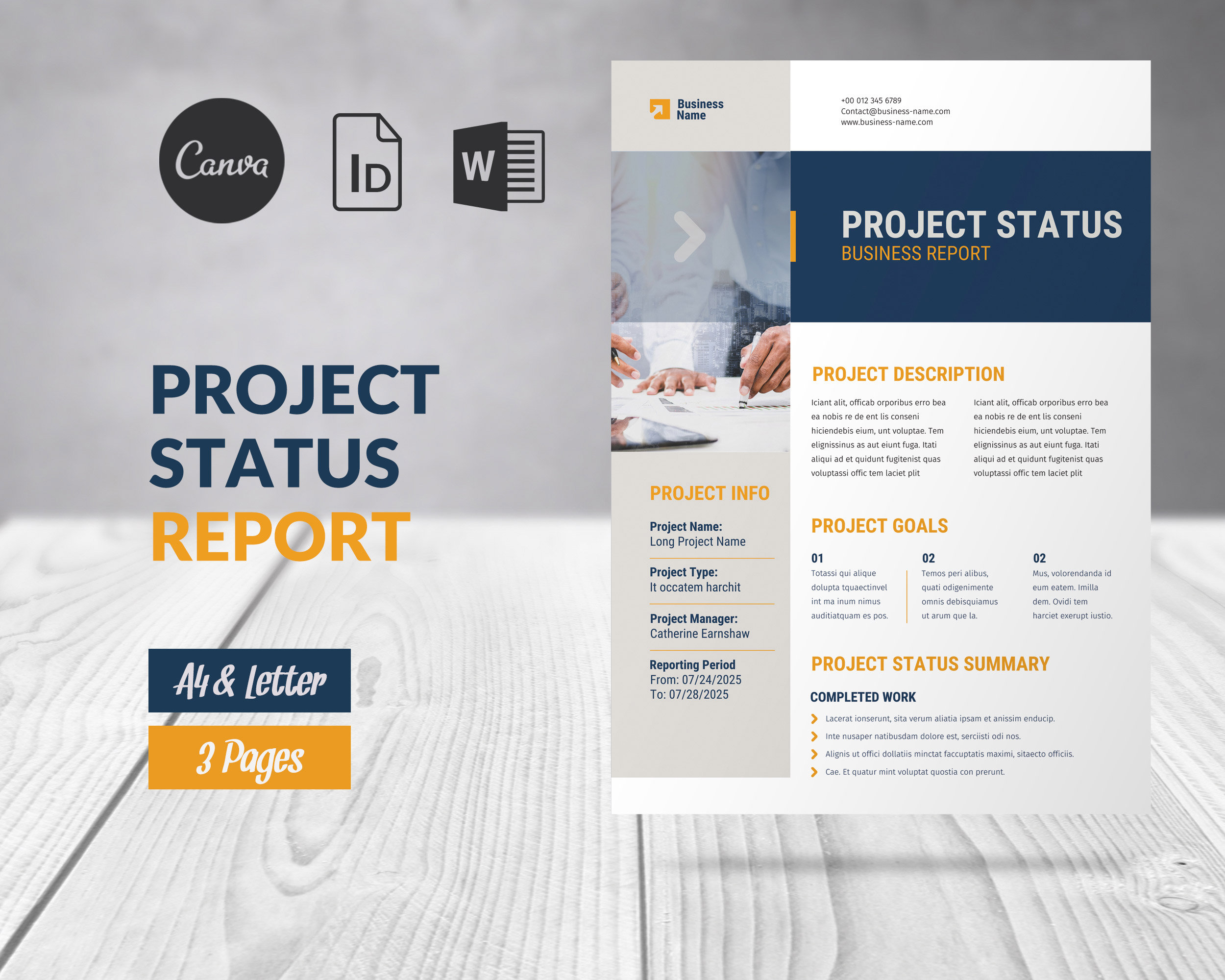 Project Status Report Template Canva, Project Summary MS Word, Progress ...