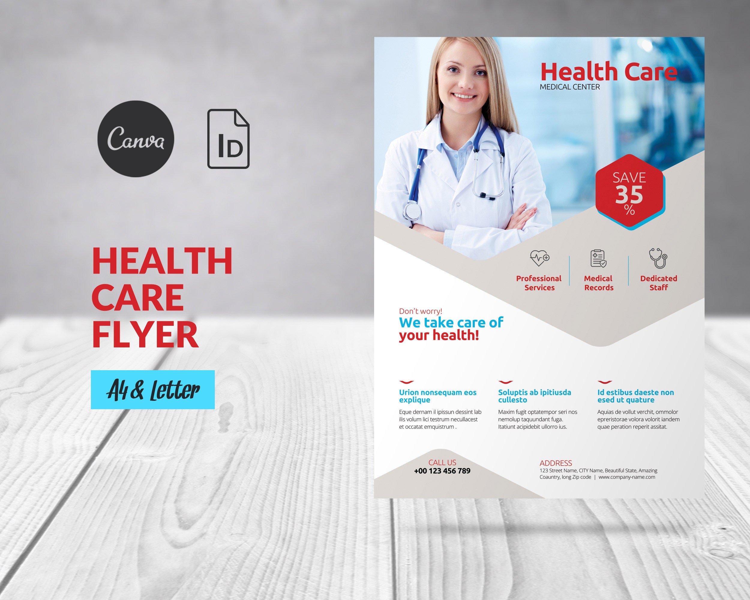 Medical Health Care Service Flyer Template, Canva Editable Healthcare ...