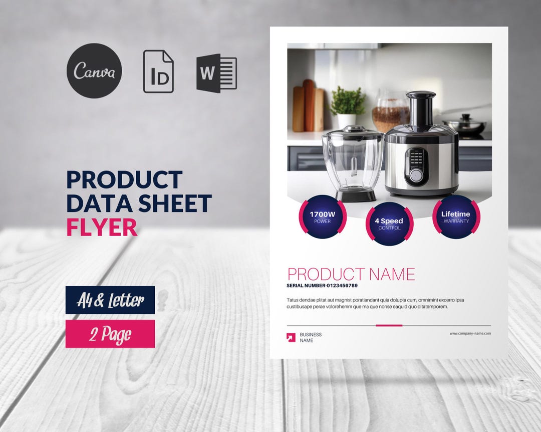 Product Data Sheet Template Canva, Technical Data Sheet Word Editable ...