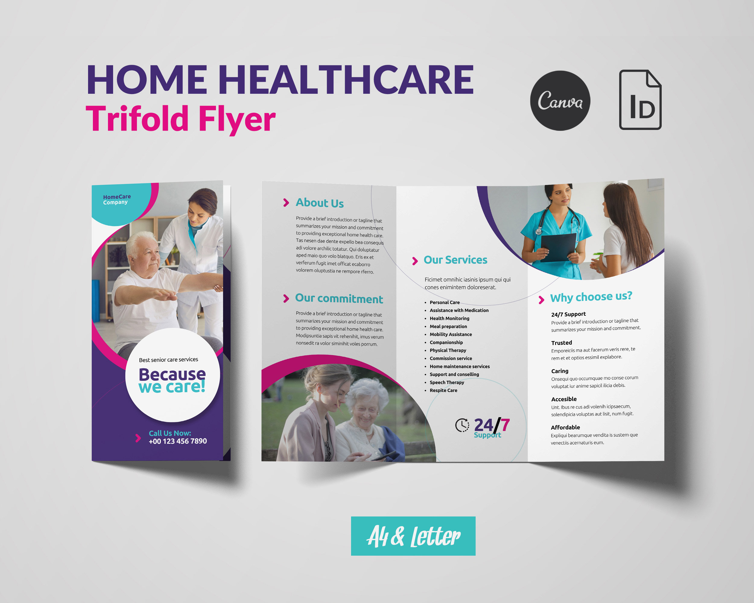 Home Health Care Flyer Tri-fold Canva Template, Caregivers Senior Care ...