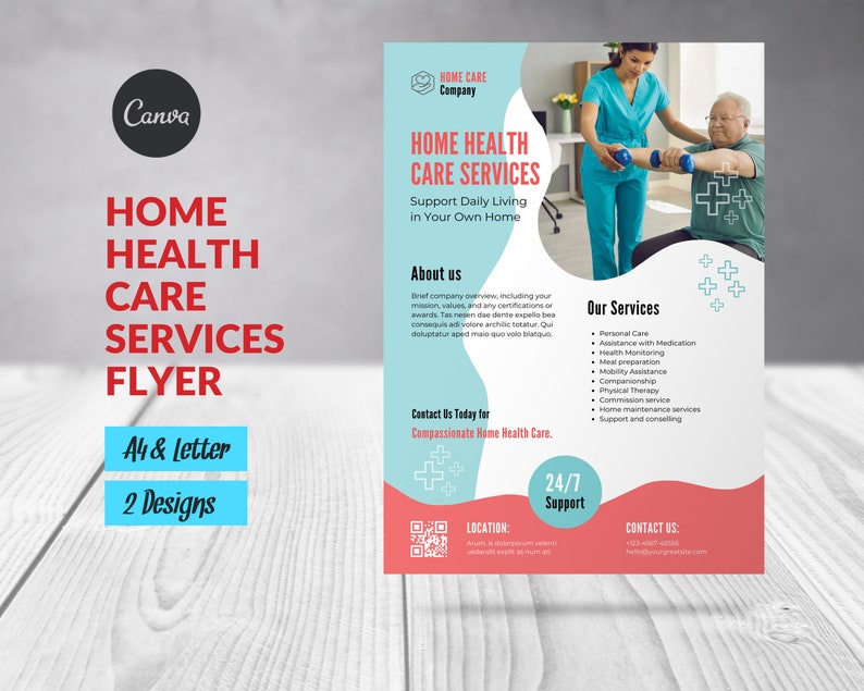 Home Health Care Service Flyer Template Canva Editable, Senior Care ...
