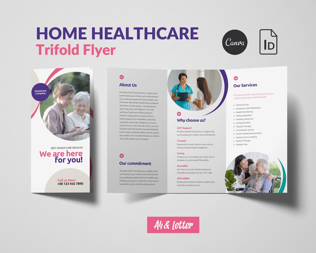 Personal Home Care Flyer Trifold Template Canva, Senior Home Health ...