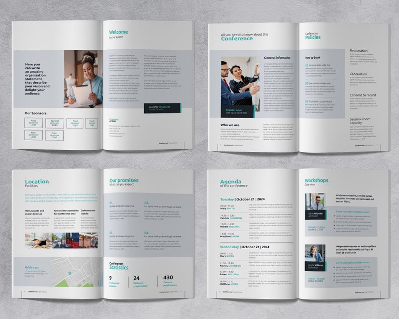 Conference Business Brochure Magazine, Conference Agenda Canva Template ...