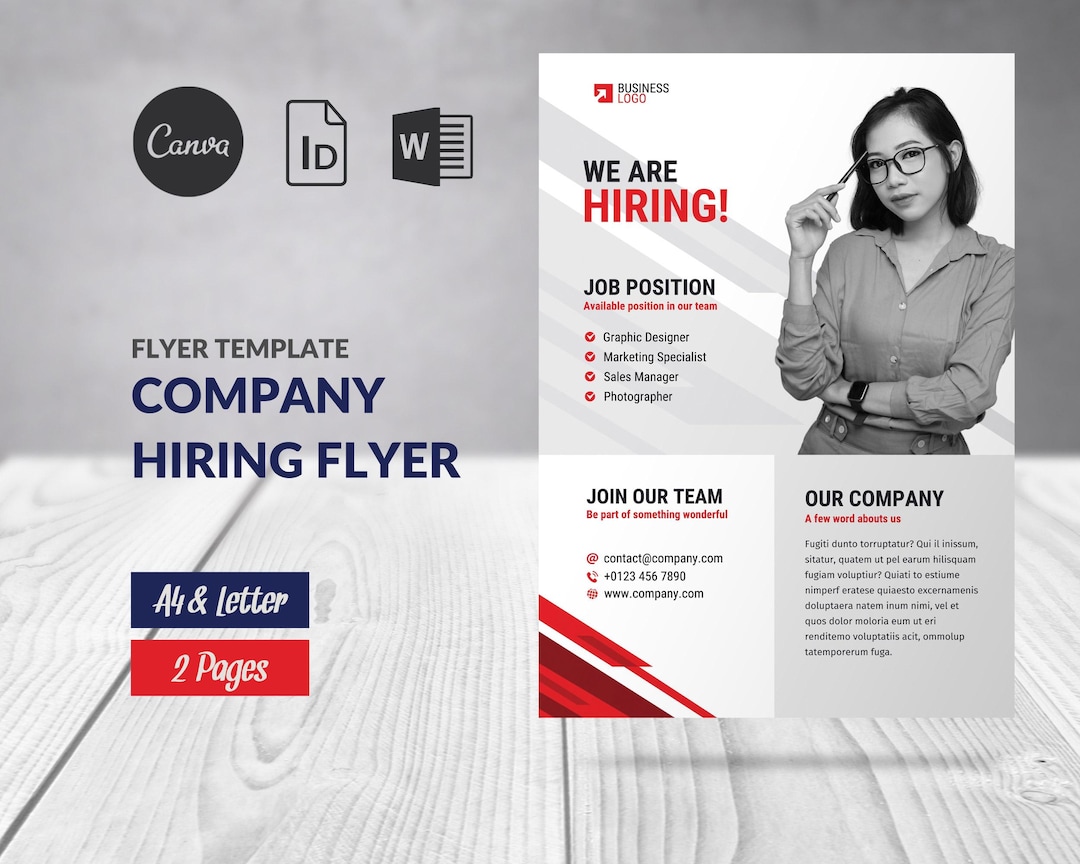 Now Hiring Flyer Template Canva Editable, Employee Recruitment Ad ...