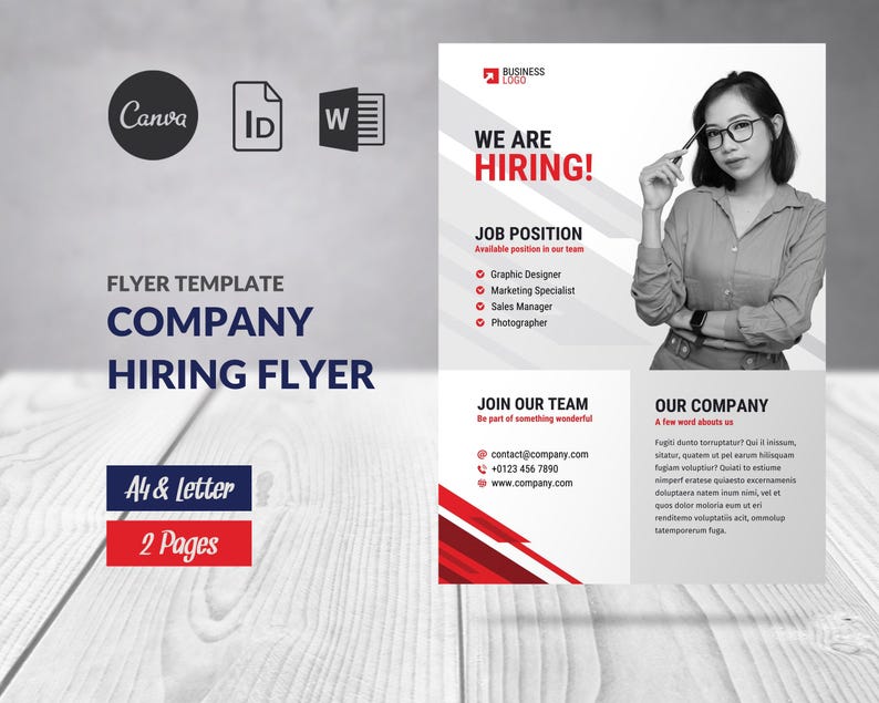 Now Hiring Flyer Template Canva Editable, Employee Recruitment Ad ...