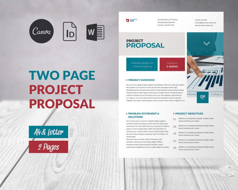 Minimal Project Proposal Canva Template, Word Simple Proposal Two-page ...