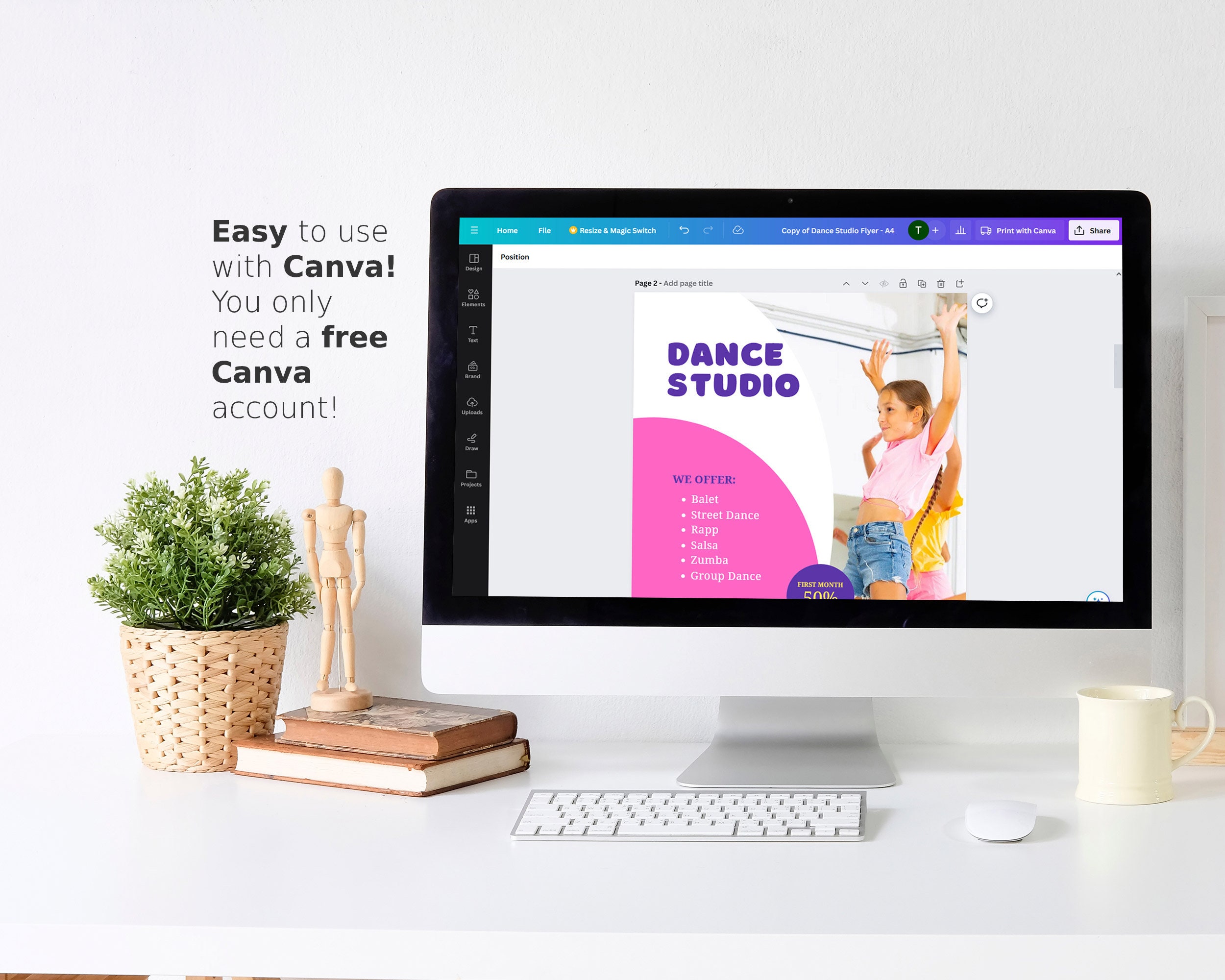 Dance Studio Flyer Template Canva Editable, Kids Dance Classes Ballet ...