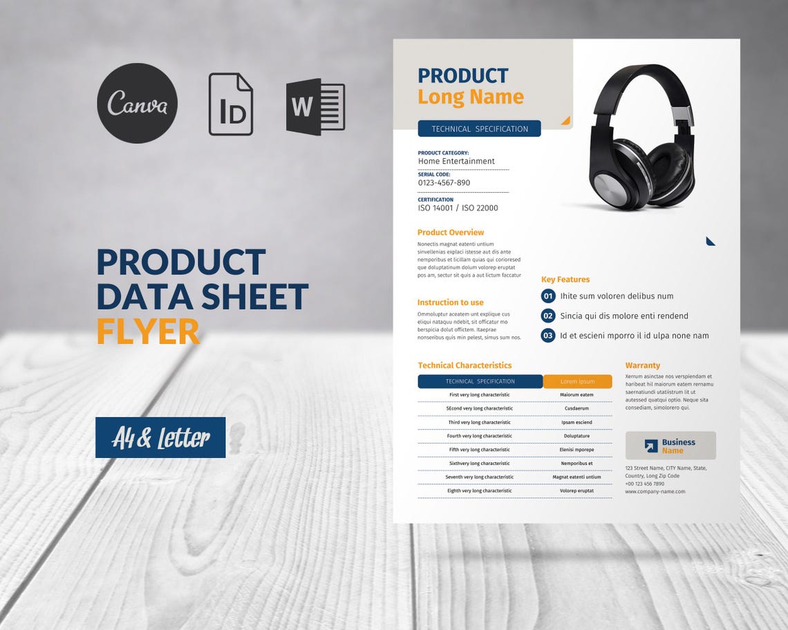 Product Specification Sheet Template Canva, Product Data Sheet Word ...