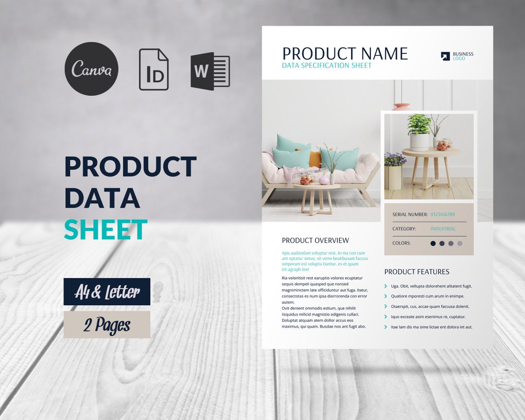 Product Sheet Template Canva Flyer, Word Editable Design Product Data ...