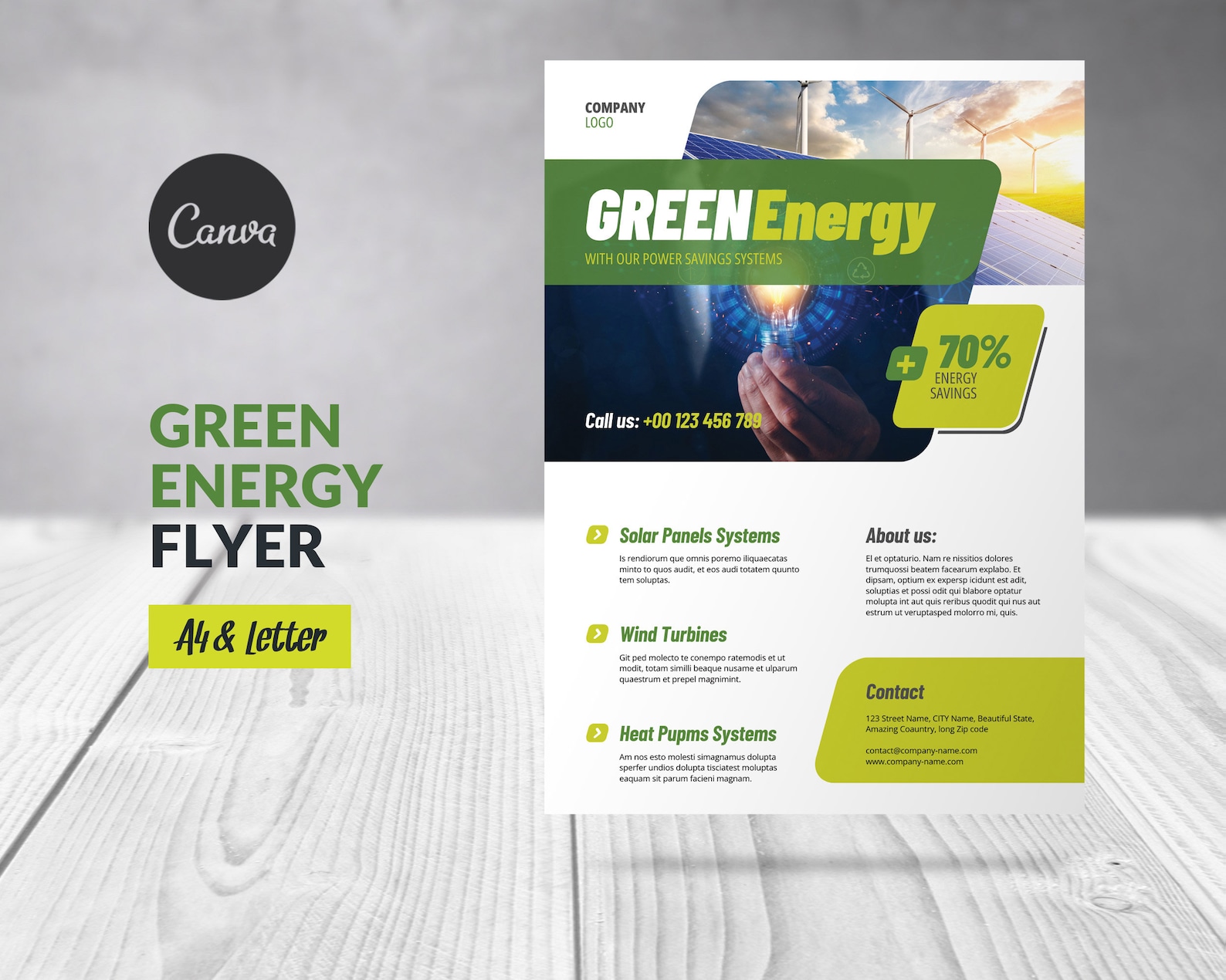 Renewable Energy Business Flyer Editable Canva Template, Green Energy ...