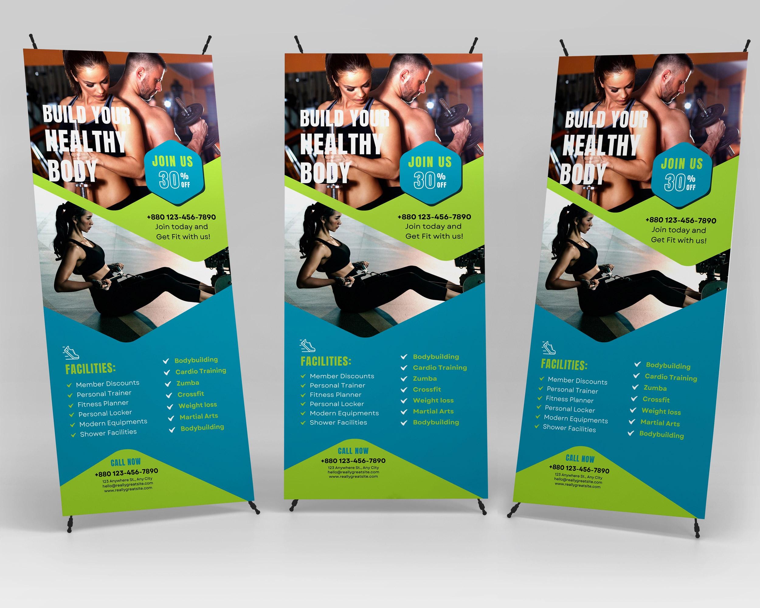 Printable Fitness Gym Trainer Rollup Banner Template Canva Editable ...