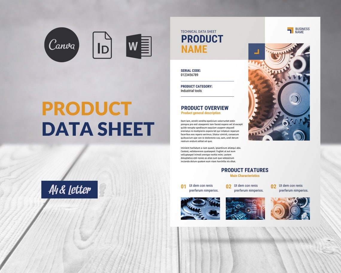 Product Sheet Template Canva, Flyer Product Data Sheet, MS Word ...