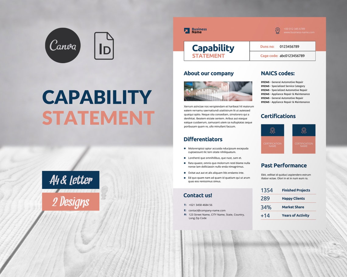 Capability Statement Business Document Canva Template, Company Flyer ...