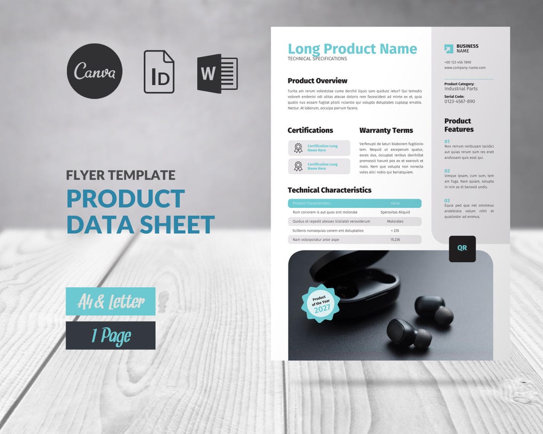 Product Sheet Template Canva Flyer, Word Editable Design Product Data ...
