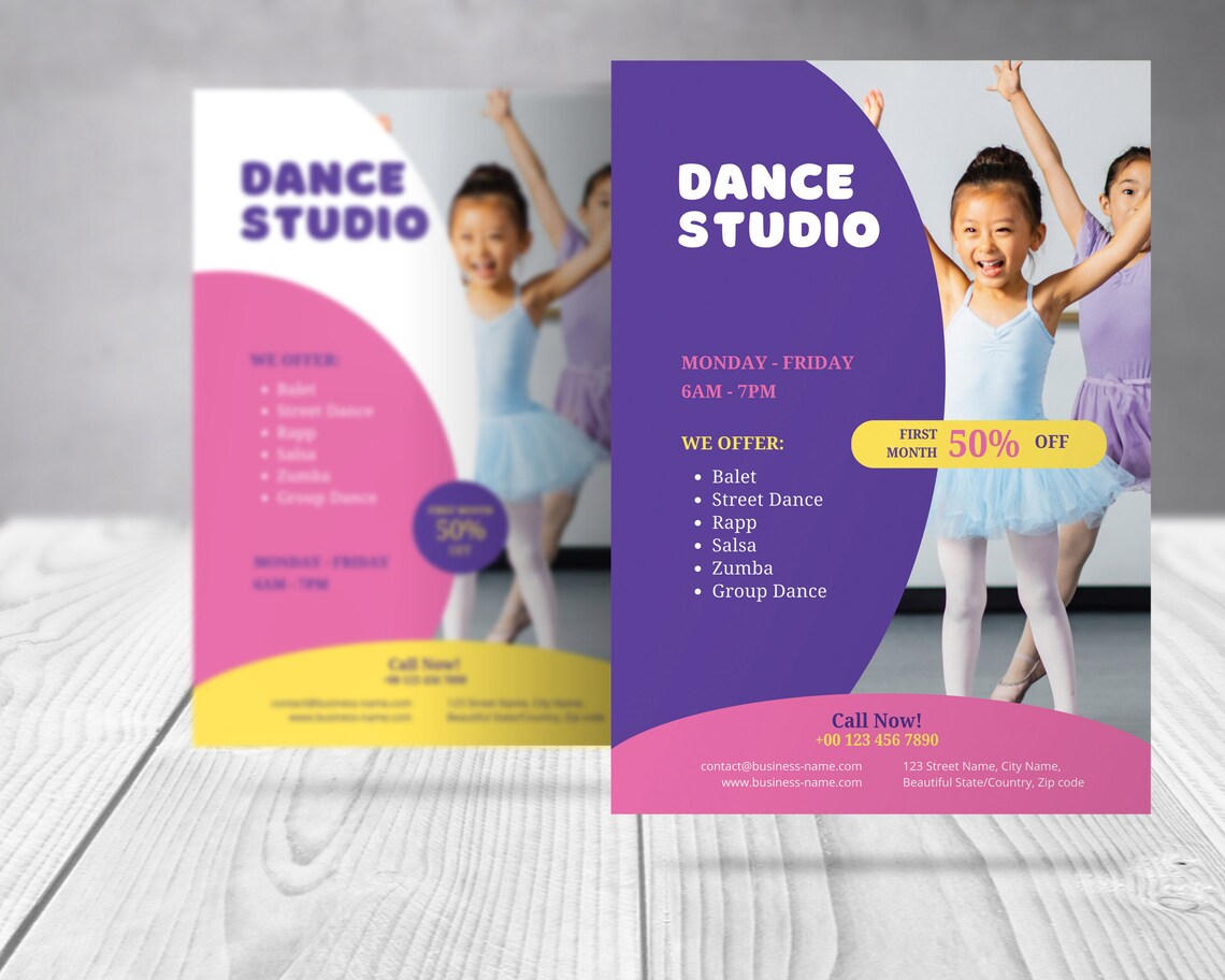 Dance Studio Flyer Template Canva Editable, Kids Dance Classes Ballet ...