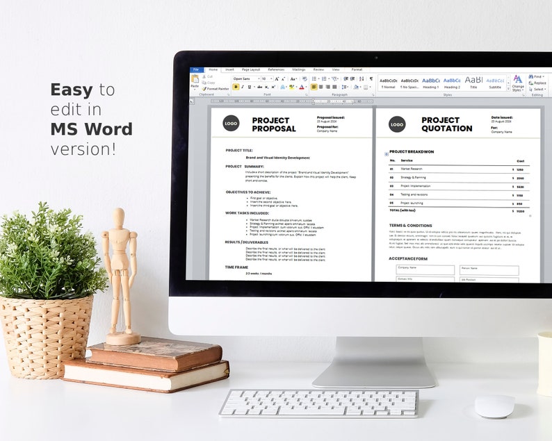 Minimal Project Plan Canva, Simple Proposal Word, Work Estimate Invoice ...