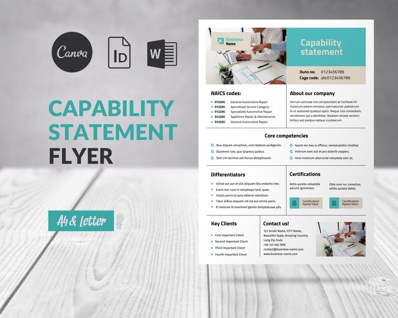 Business Capability Statement Template Canva Editable, Flyer Business ...