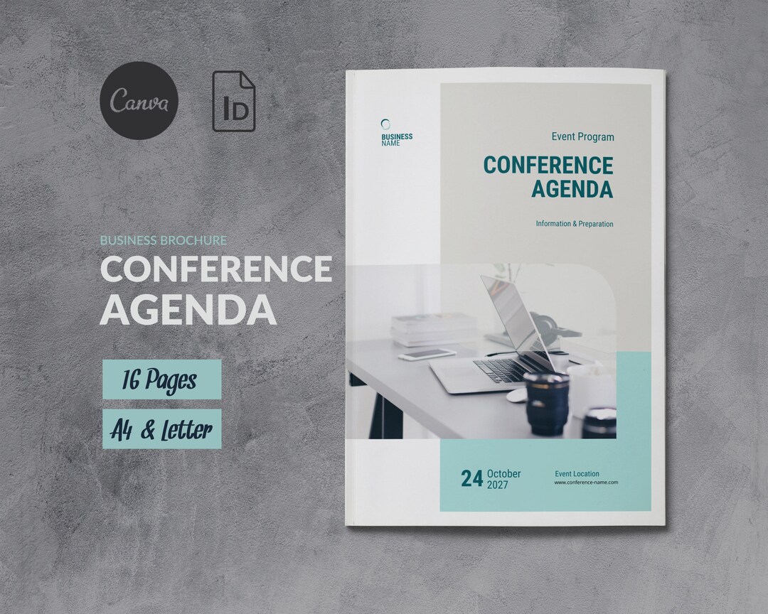 Conference Agenda Template Canva, Business Event Brochure Canva ...