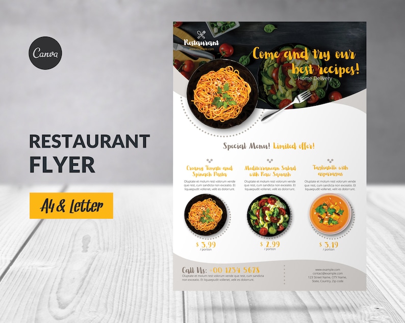Restaurant Flyer Template Canva, Food Delivery Flyer, Bakery Grand ...