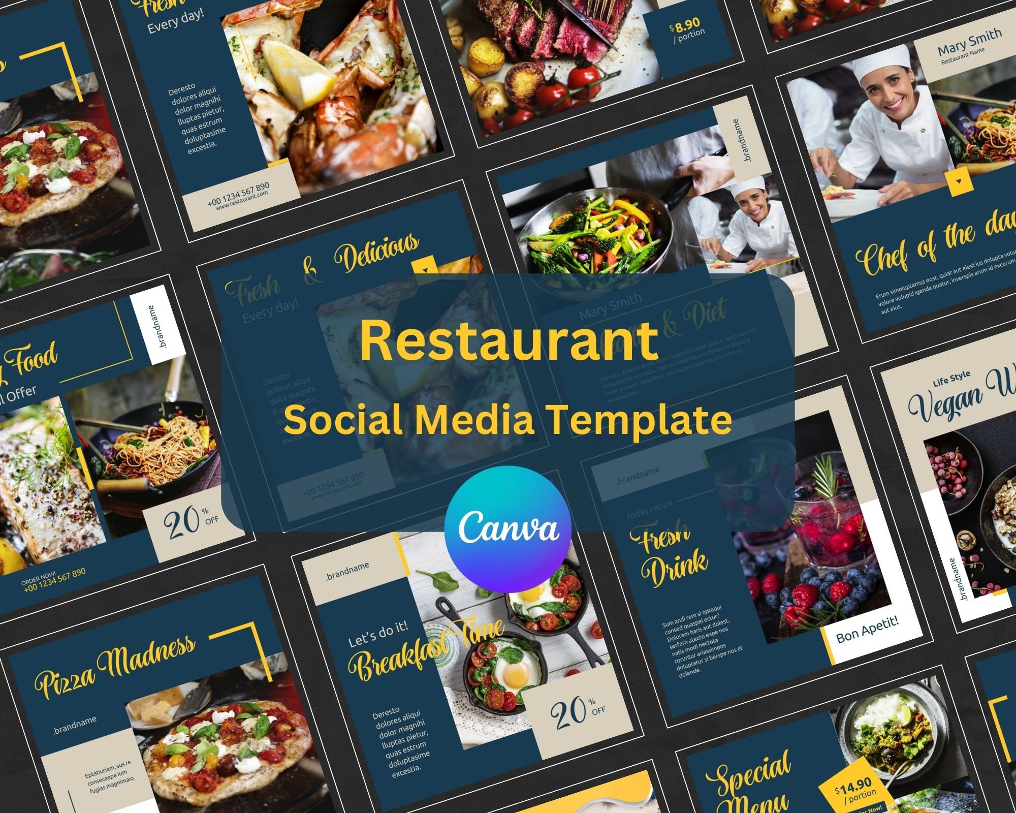 Restaurant Instagram Template Canva, Food Business Instagram Post ...