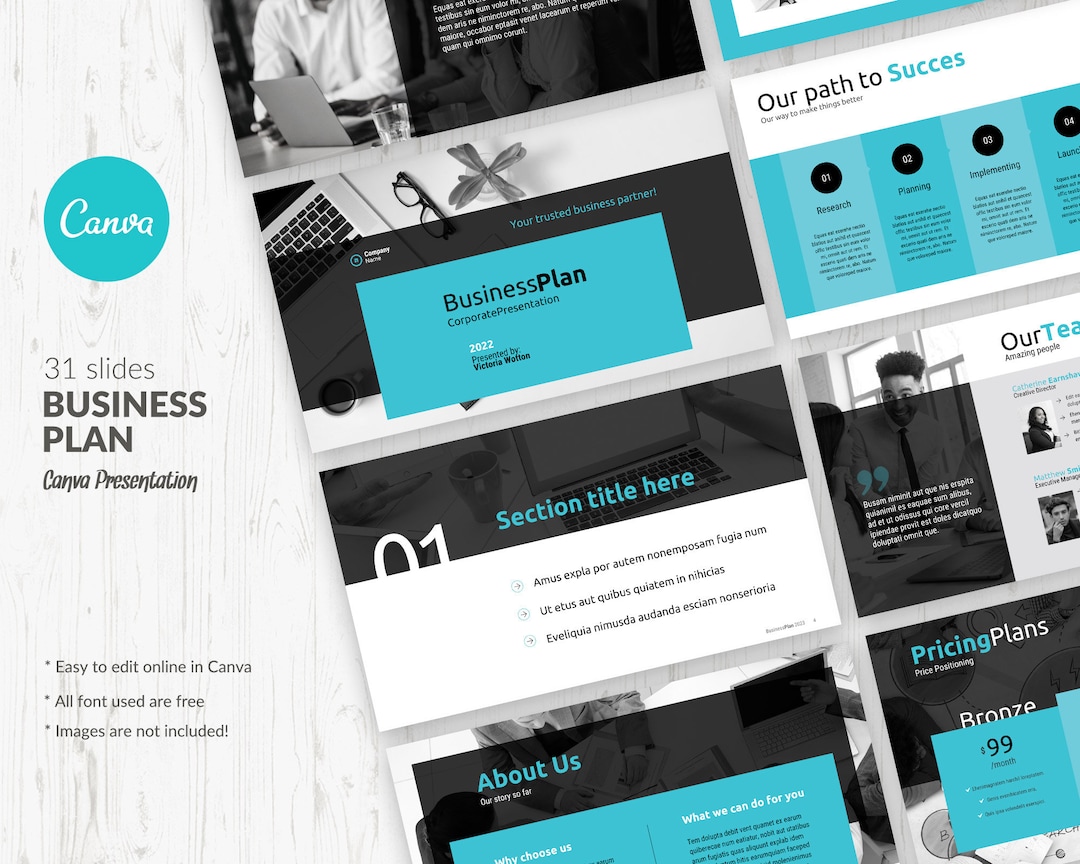 Business Plan Presentation Canva, Business Plan Pitch Deck Template ...