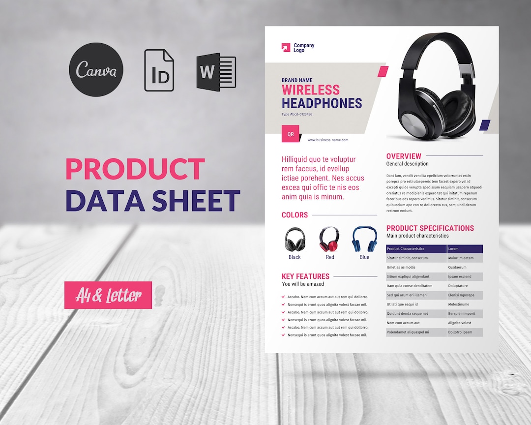 Product Sheet Template Canva Flyer, Word Editable Design Product Data ...