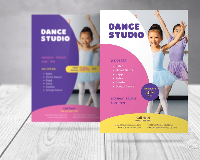 Dance Studio Flyer Template Canva Editable, Kids Dance Classes Ballet ...