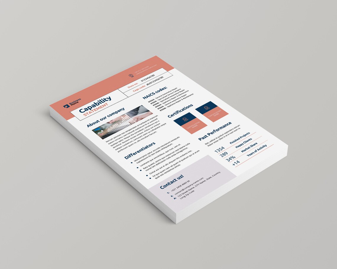 Capability Statement Business Document Canva Template, Company Flyer ...