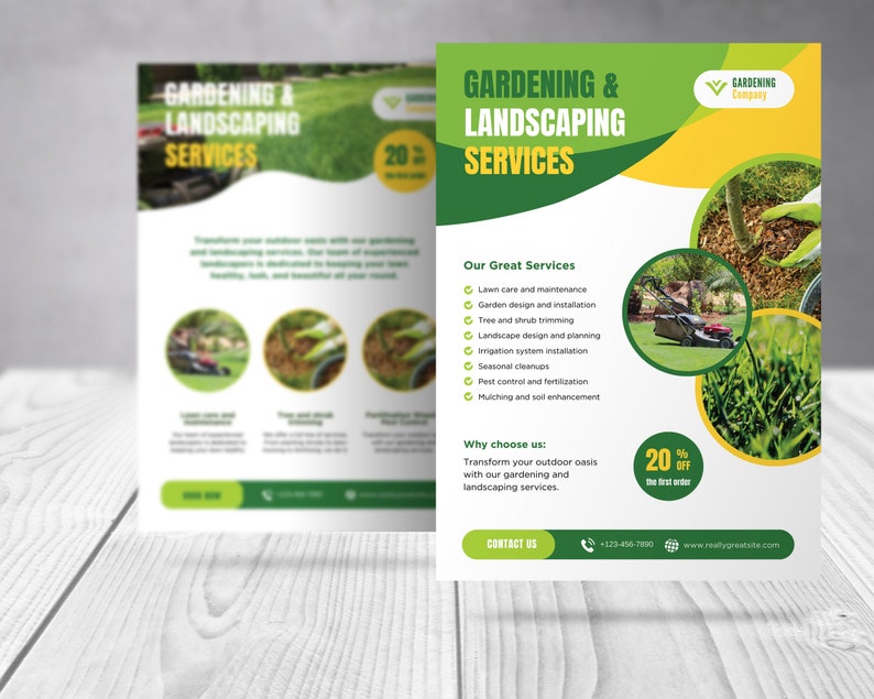Landscape Gardening Services Flyer Template Canva Editable, Landscaping ...