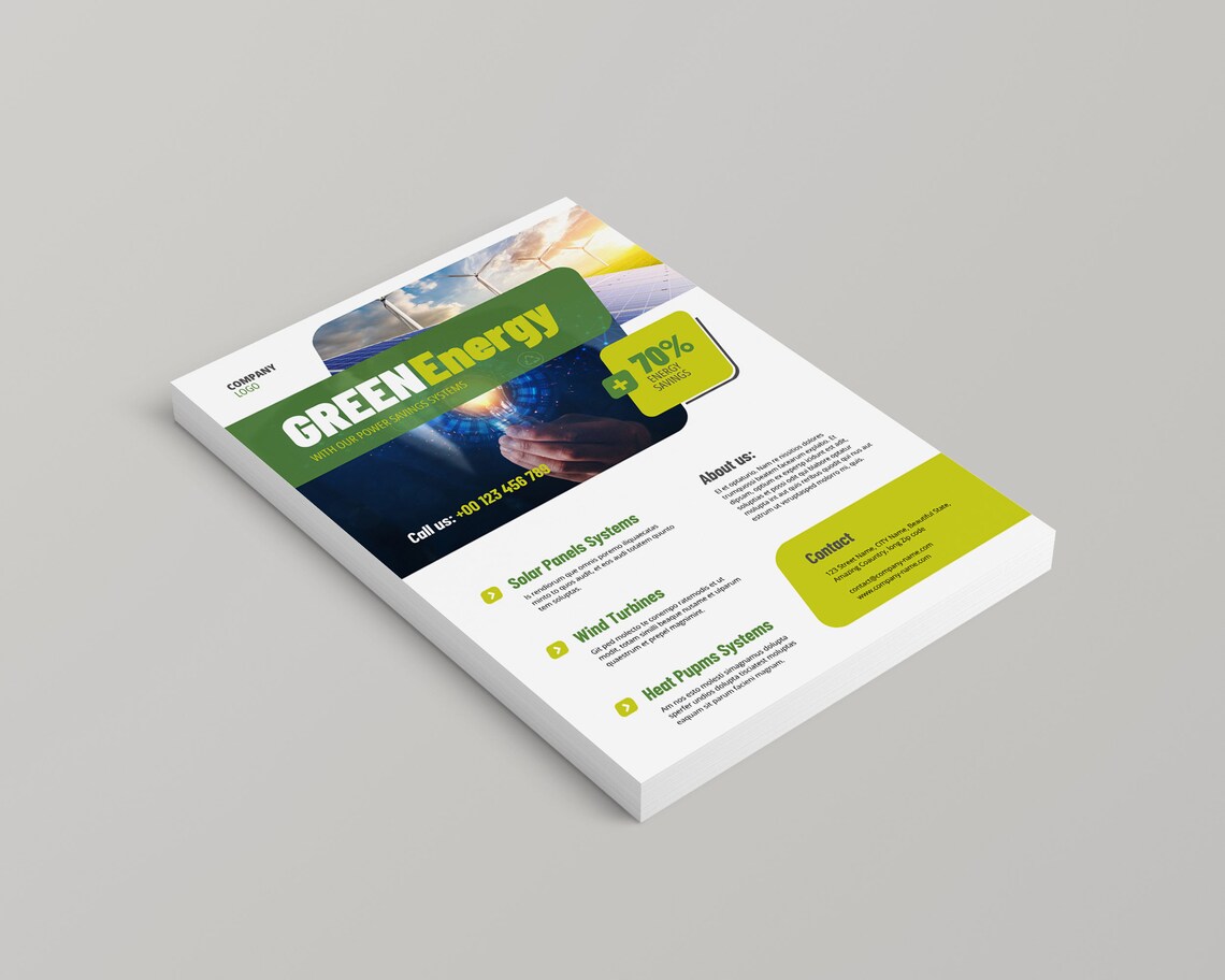 Renewable Energy Business Flyer Editable Canva Template, Green Energy ...