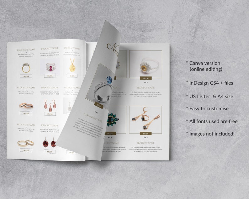 Jewelry Line Sheet Template Product Catalog. Canva Product - Etsy