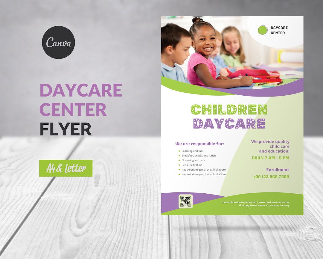 Child Daycare Center Flyer Template Canva Editable, Children Day-care ...