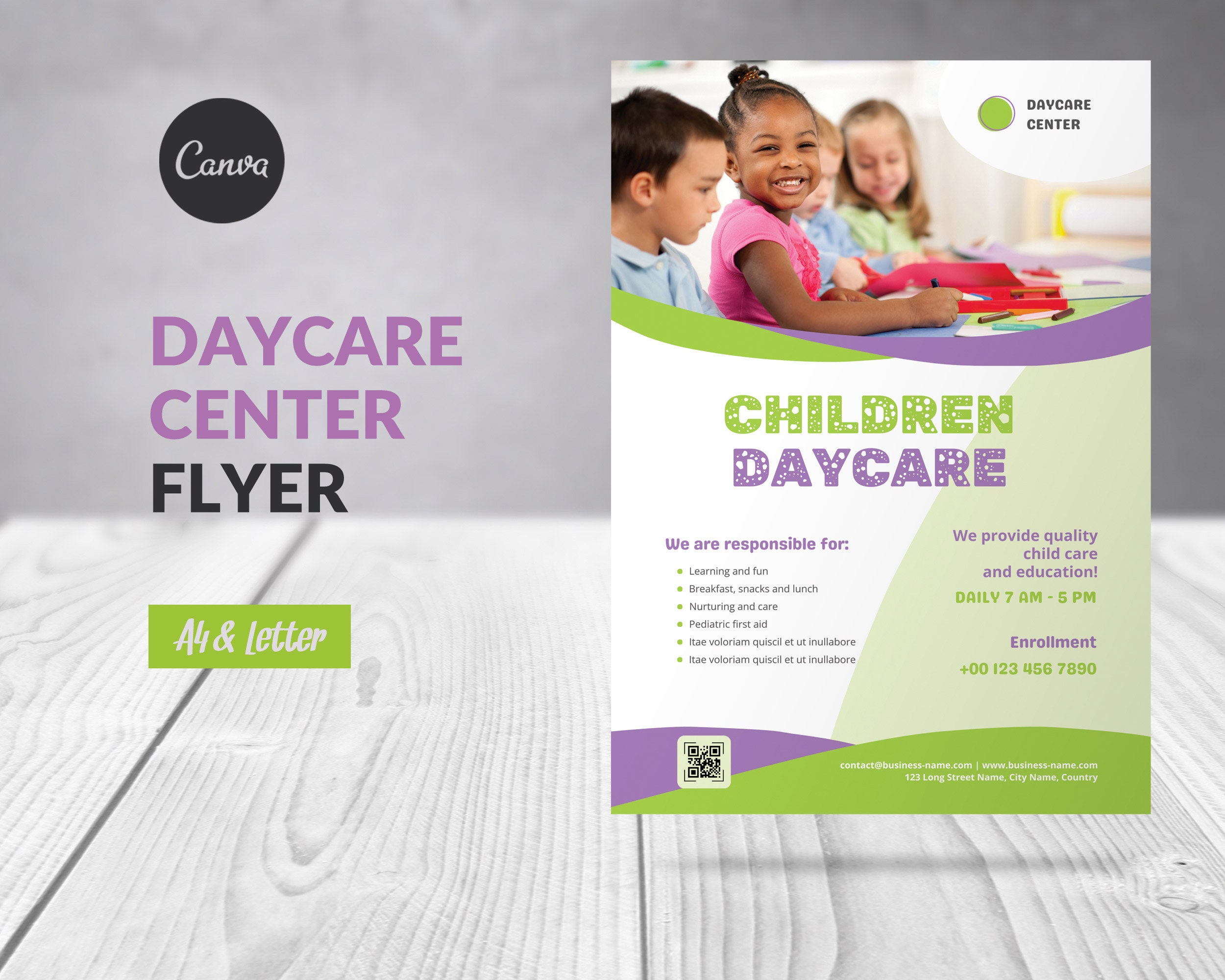 Child Daycare Center Flyer Template Canva Editable, Children Day-care ...