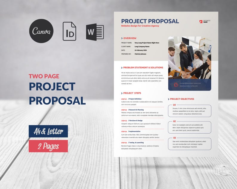 Brief Project Proposal Canva Template, Two-page Word Simple Proposal ...