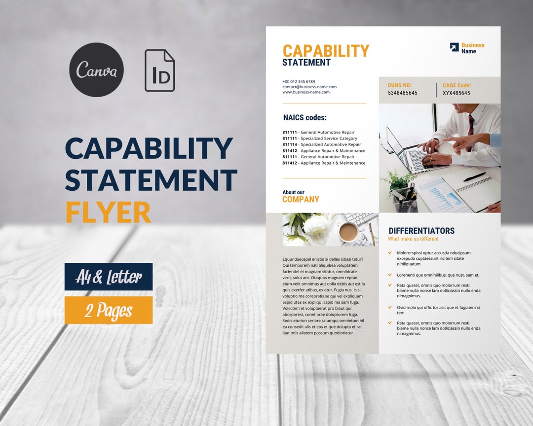 Capability Statement Flyer Template Canva Editable, Business Document ...